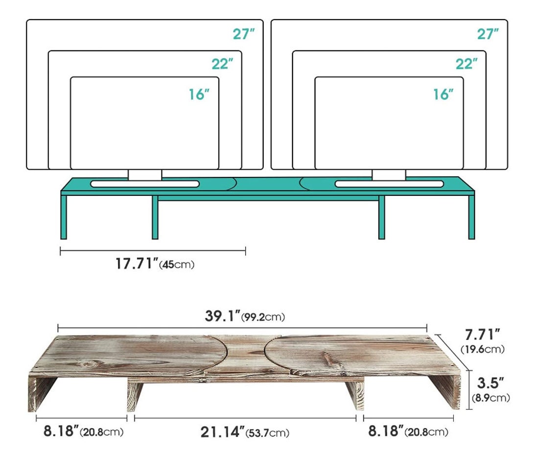 Monitor Stand Rustic Wood Dual Monitor Stand With Adjustable - Etsy Monitor Stand Rustic Wood Dual Monitor Stand With Adjustable - Etsy