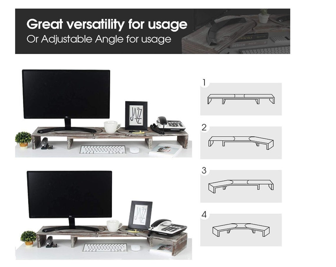 Monitor Stand Rustic Wood Dual Monitor Stand With Adjustable - Etsy