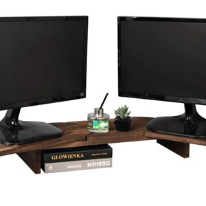 Monitor Stand Rustic Wood Dual Monitor Stand With Adjustable - Etsy
