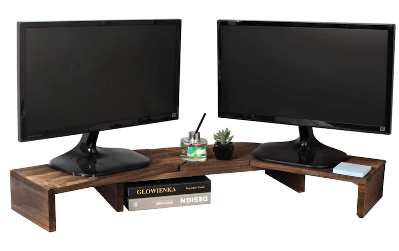 Monitor Stand Rustic Wood Dual Monitor Stand With Adjustable - Etsy