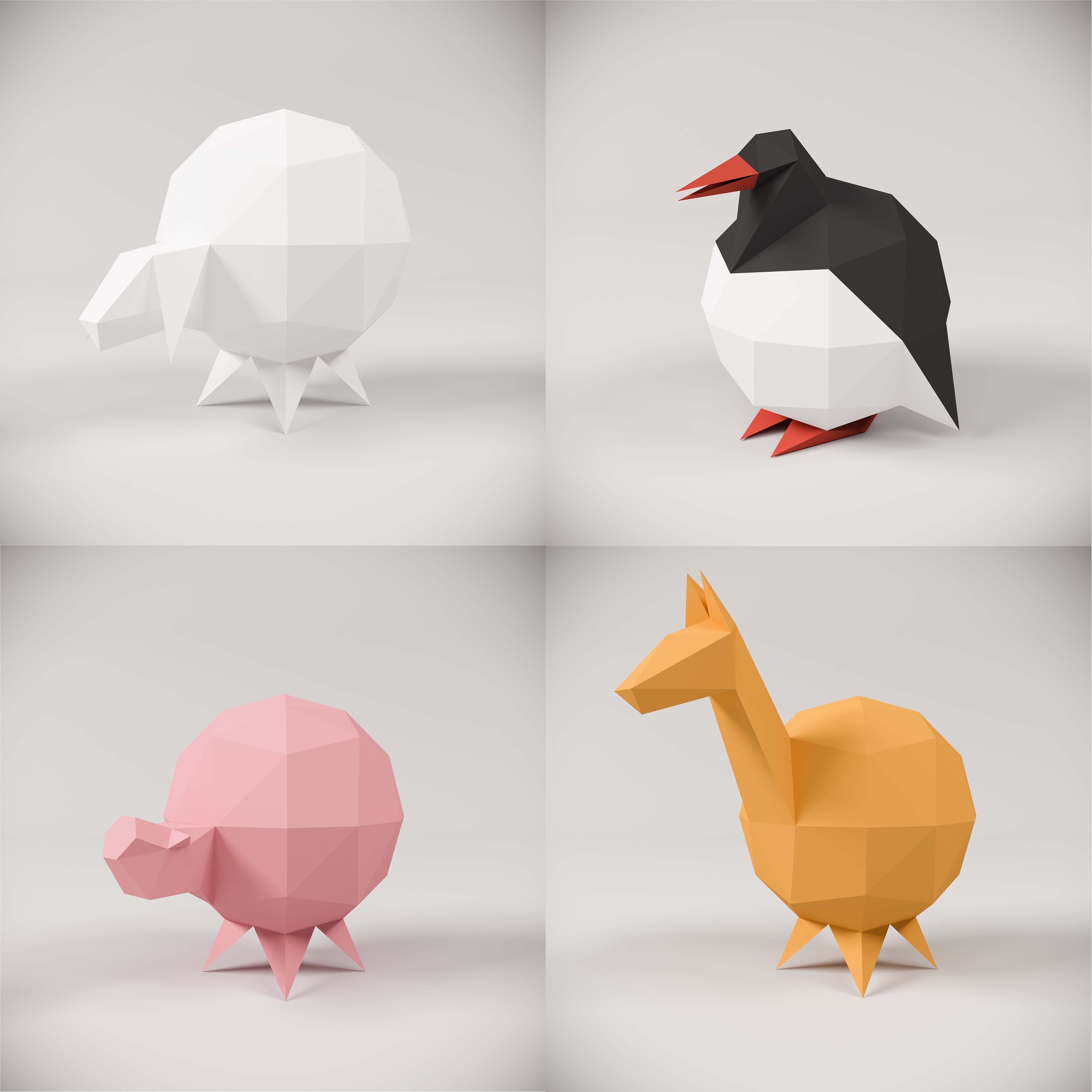 Set of 13 Funny Animals Paper Craft, Low Poly Zoo. 3D Paper Toys ...