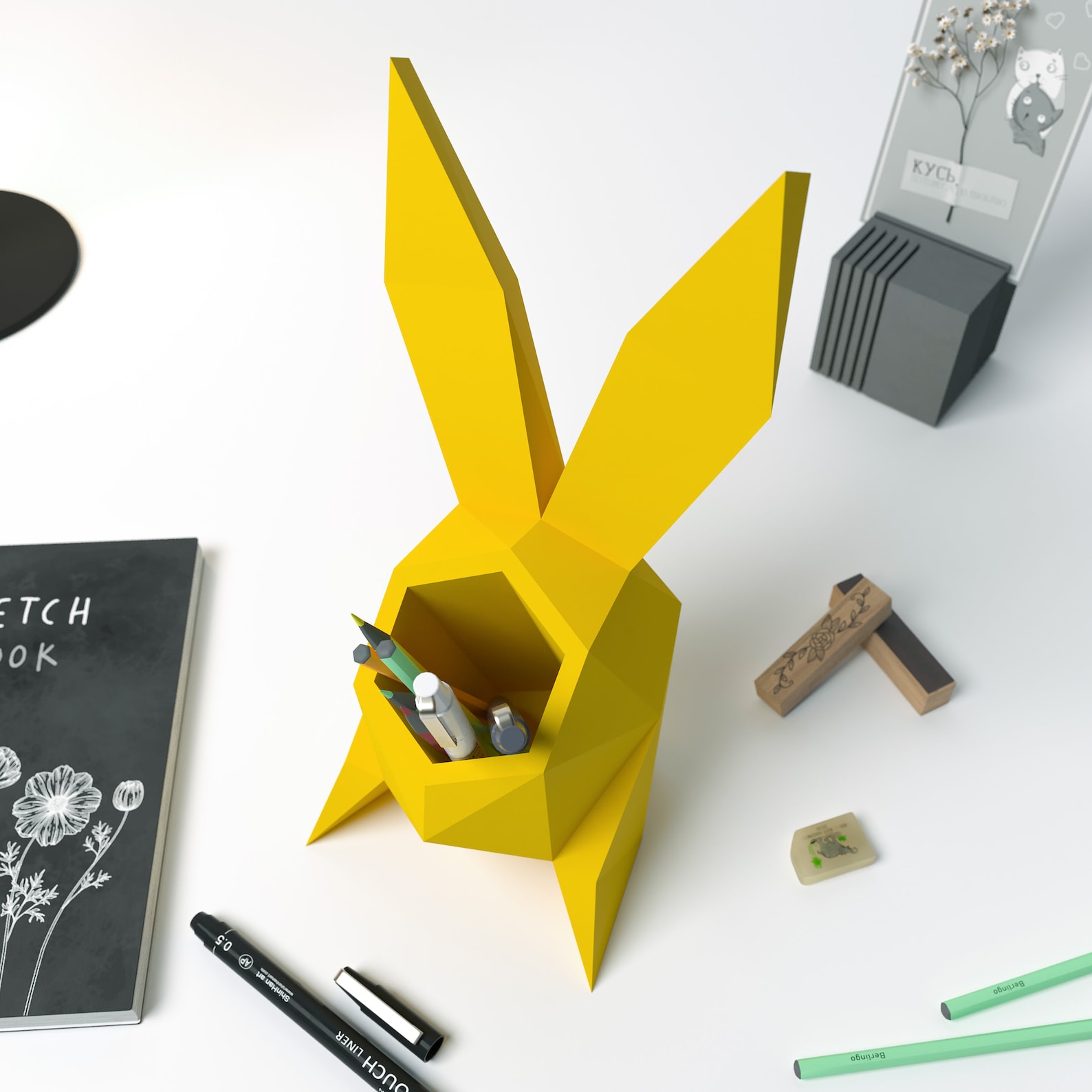 Funny Rabbit Pen Holder. Digital Files for Papercraft, PDF Download DIY ...