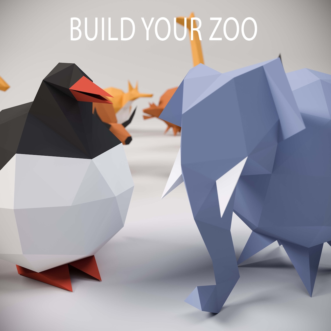 Set of 13 Funny Animals Paper Craft, Low Poly Zoo. 3D Paper Toys ...