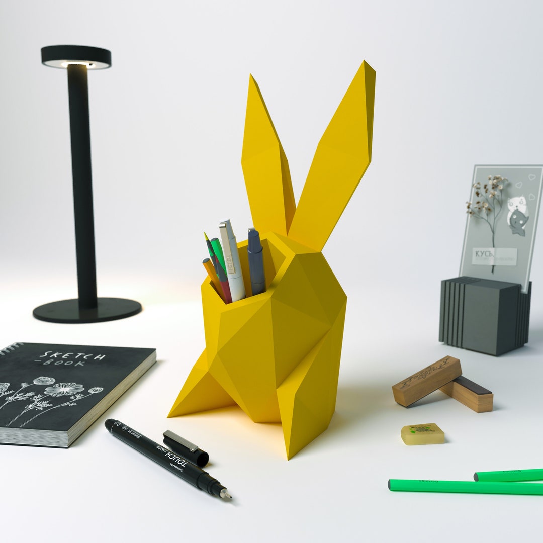 Funny Rabbit Pen Holder. Digital Files for Papercraft, PDF Download DIY ...