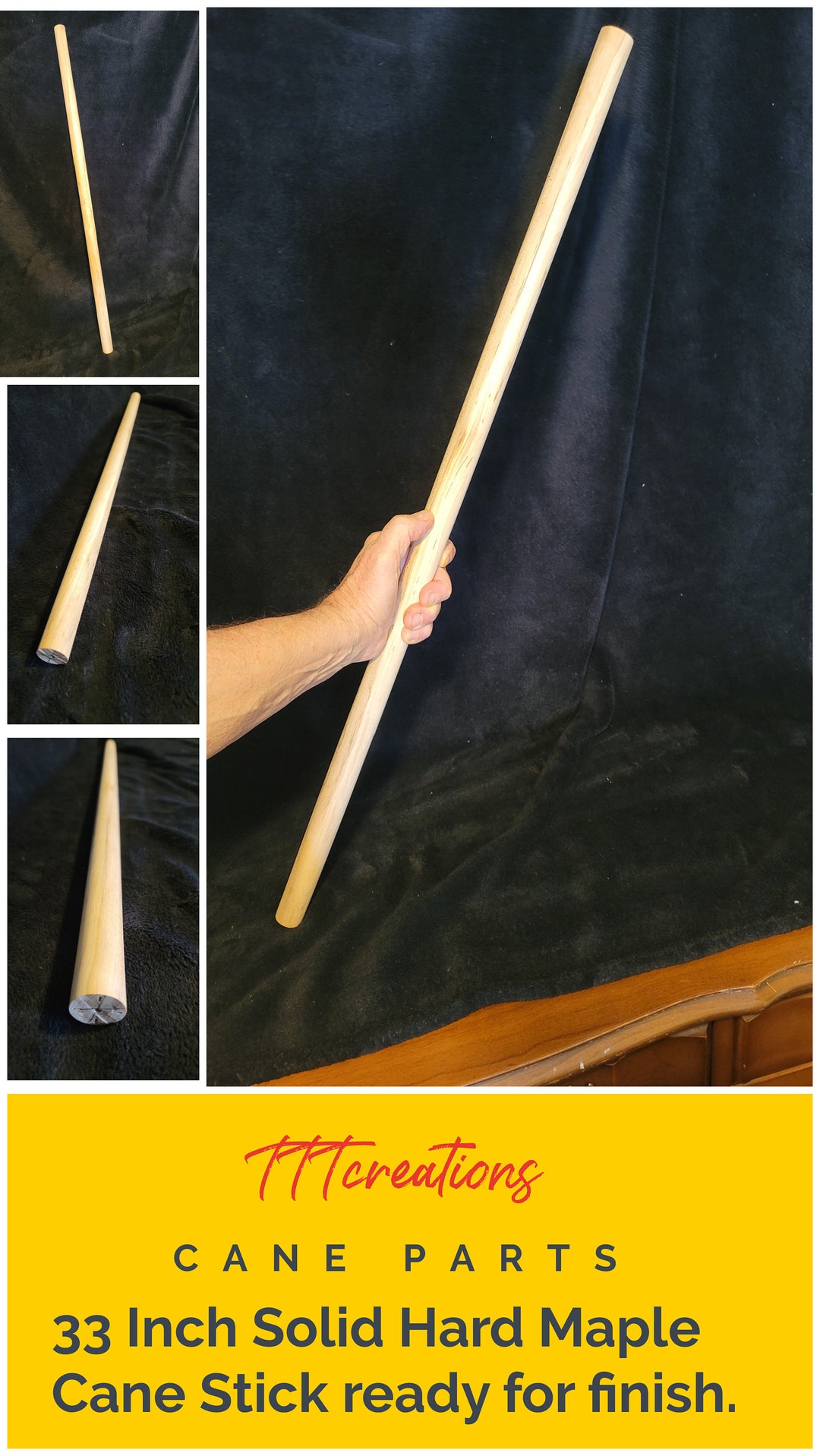 Solid Maple Cane Shaft Hand Turned and Ready for Finishing 33 Inches ...