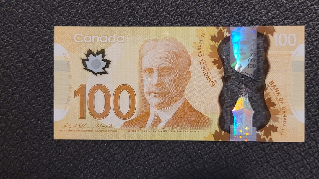 Crisp Canadian 100 Dollar Bank Note With Fancy Number 90.8% - Etsy