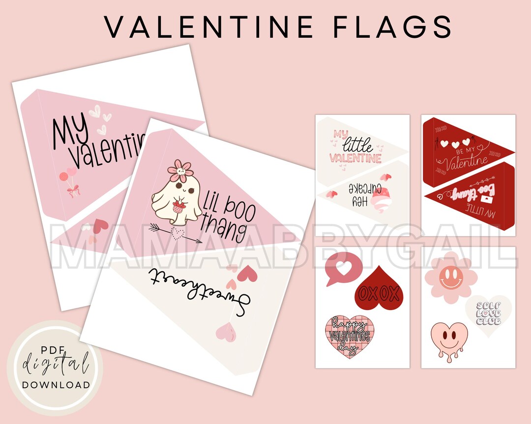 Printable Valentines Day Flag Set DIY Party Decorations DIY Valentine ...