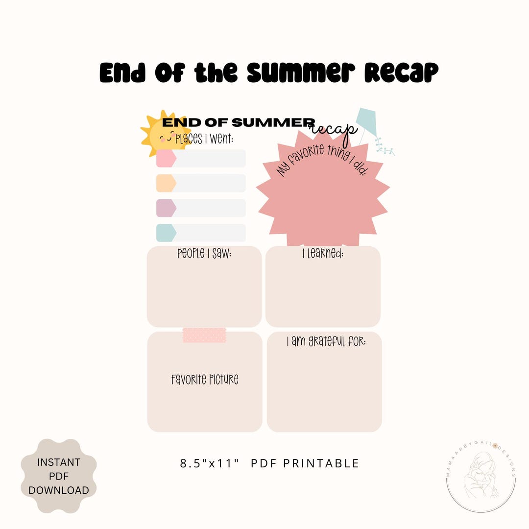 End of Summer Recap Worksheet | Printable Kids Journal Page | Summer ...