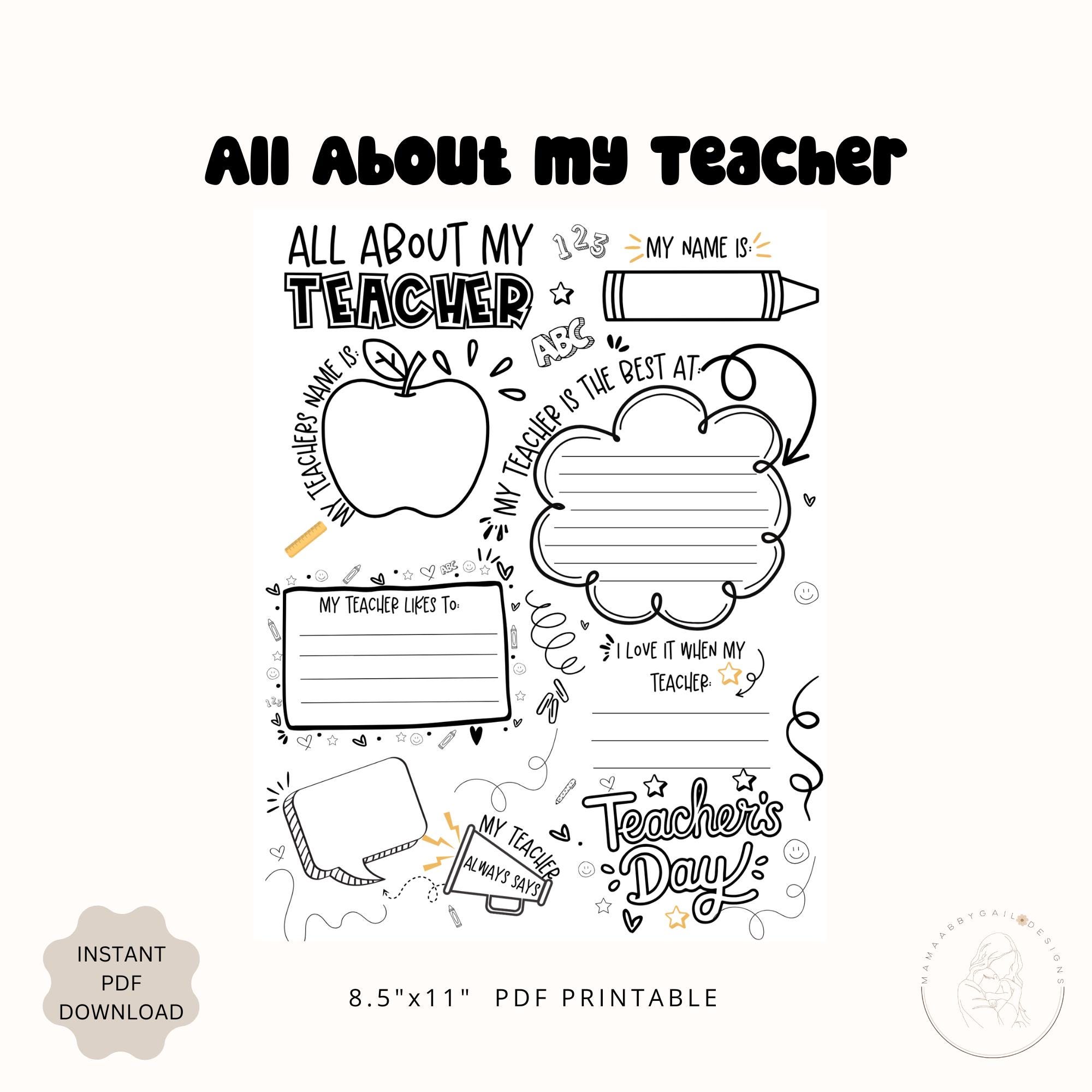 All About My Teacher Printable | Teacher’s Day Activity | Kids ...