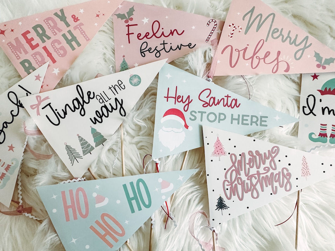 Printable Christmas Pennants Flag Bundle Holiday Flags Printable Santa ...