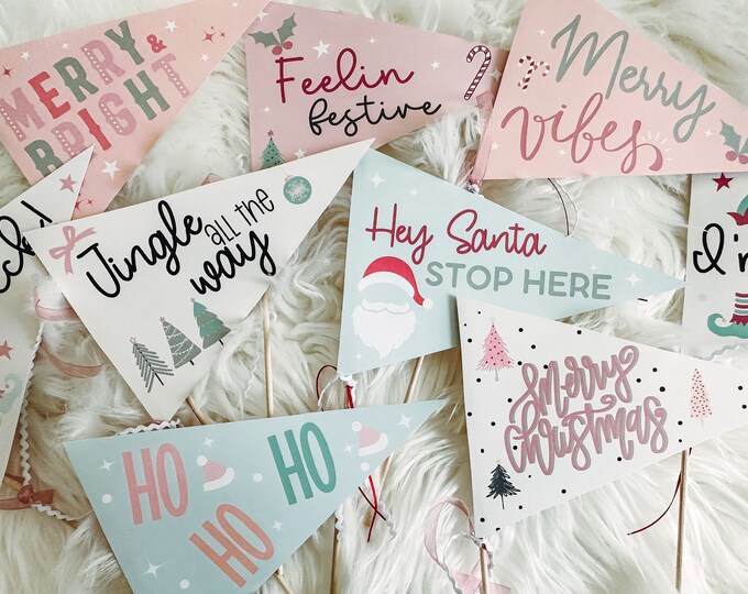 Printable Christmas Pennants Flag Bundle Holiday Flags Printable Santa ...