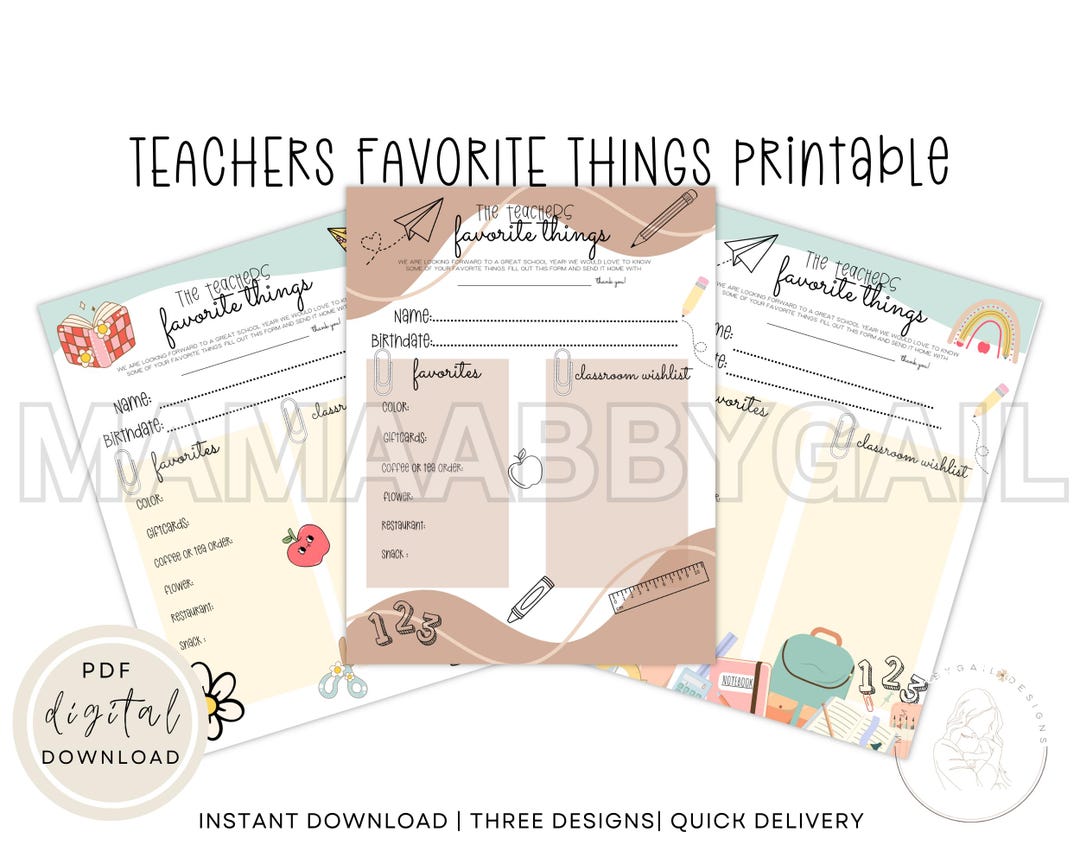Teacher’s Favorite Things Printable | Teacher Questionnaire PDF ...