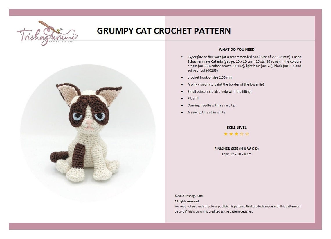 Crochet Grumpy Cat - Crochet Pattern, Amigurumi, Häkelanleitung ...
