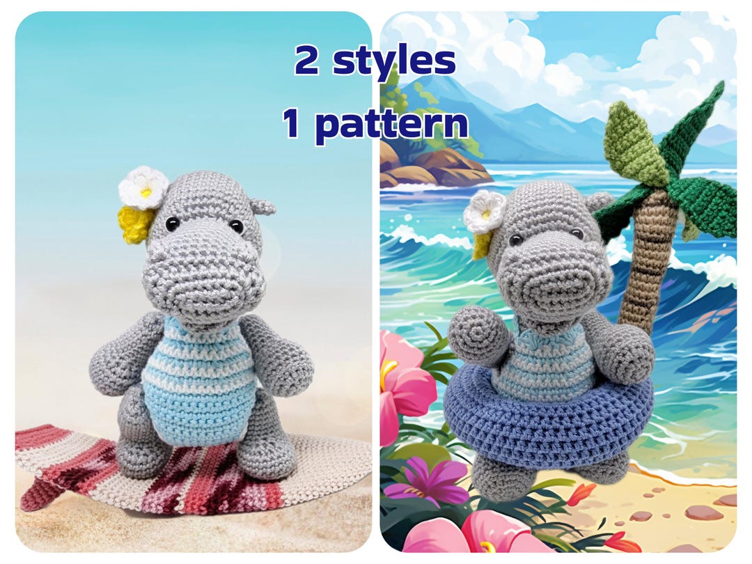 Surfer Hippo Amigurumi Crochet Pattern (in DE, ENG) - Etsy