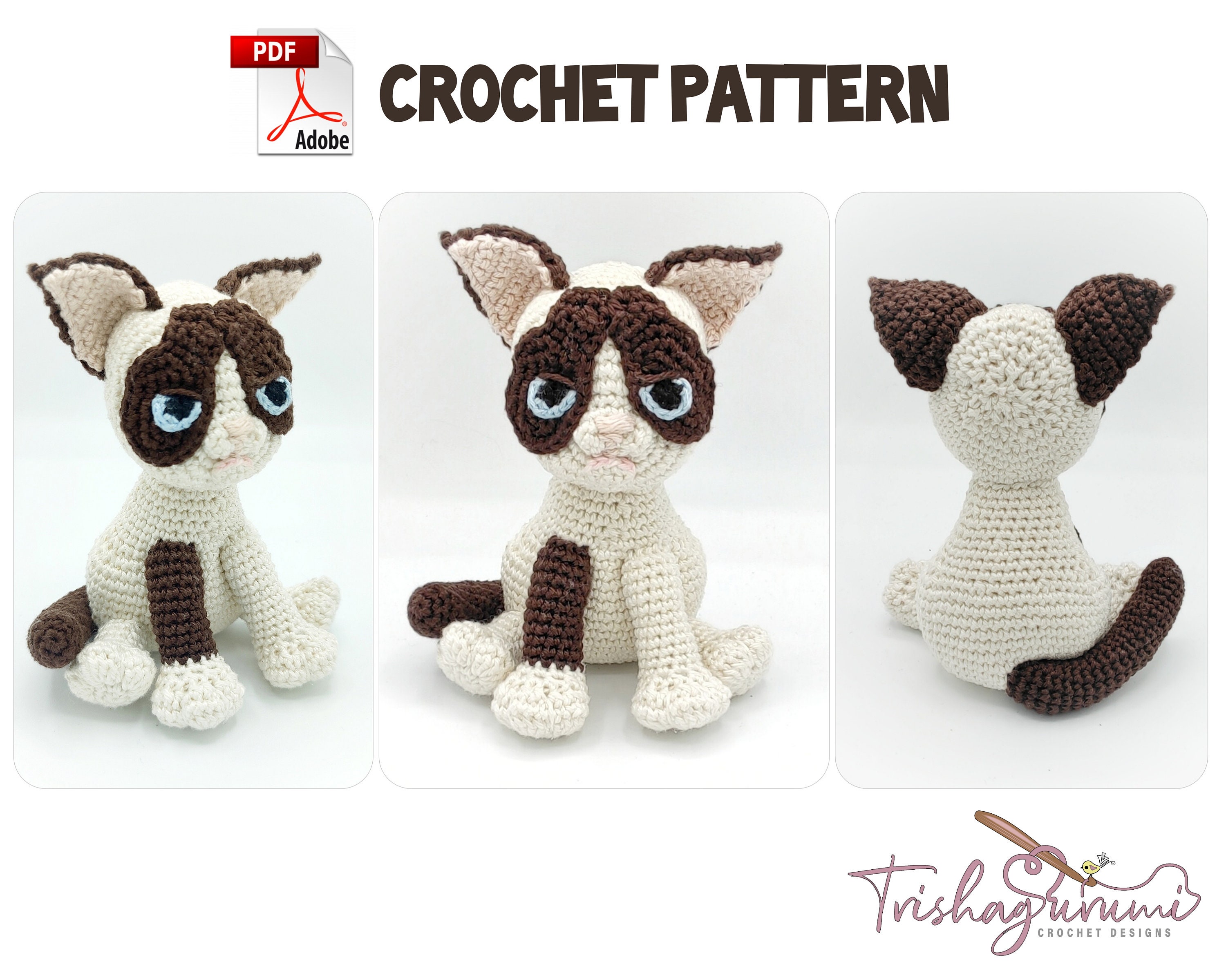 Crochet Grumpy Cat Crochet Pattern, Amigurumi, Häkelanleitung english ...