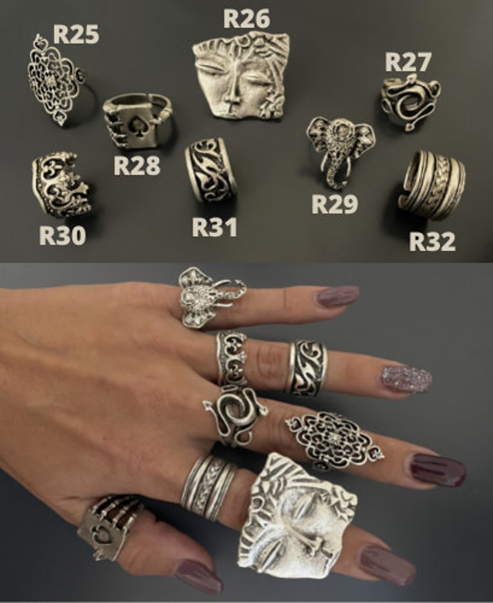 Boho Hippie Adjustable Rings. Gothic Unisex Rings. Silver - Etsy