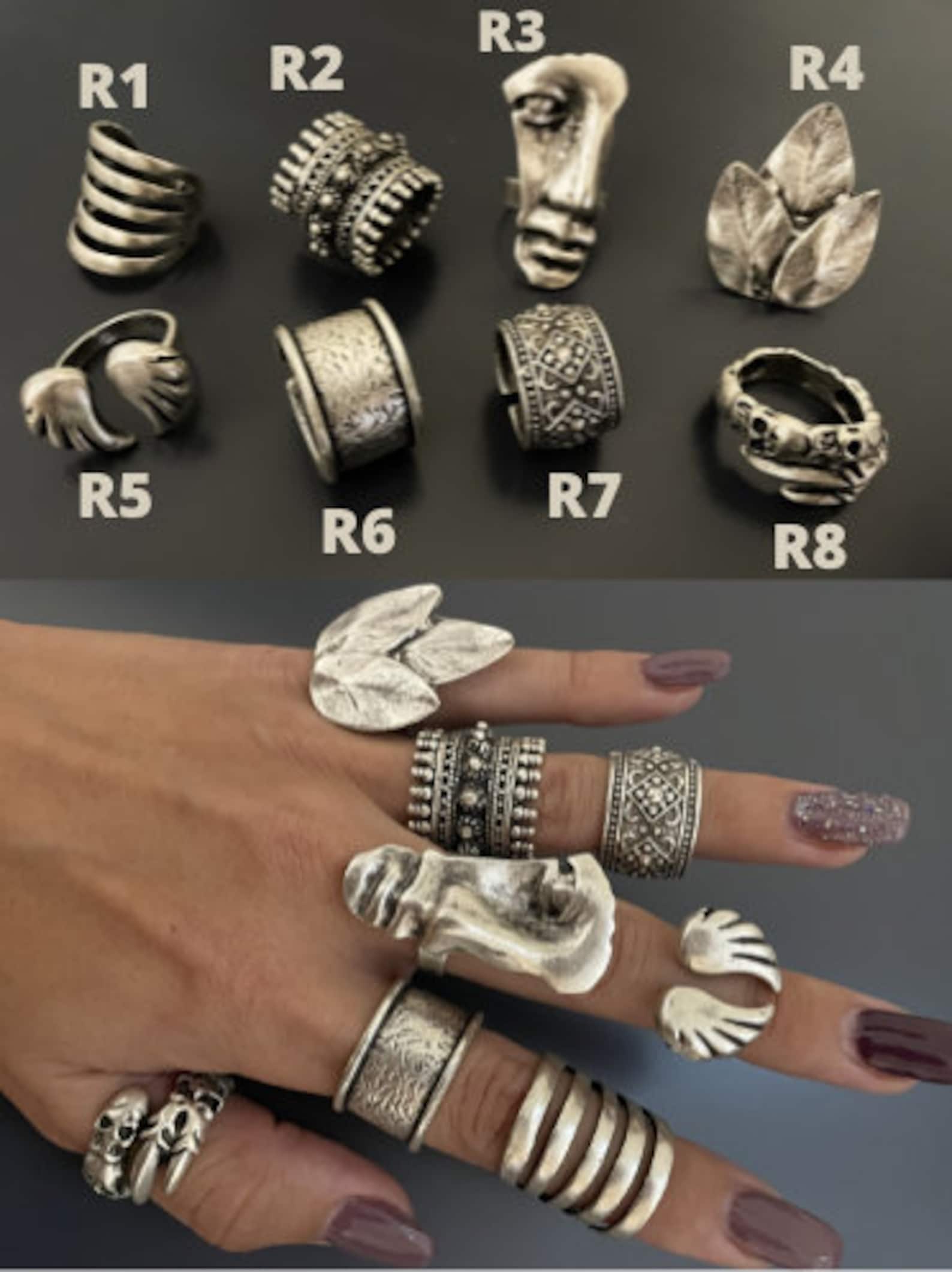 Boho Hippie Adjustable Rings. Gothic Unisex Rings. Silver - Etsy