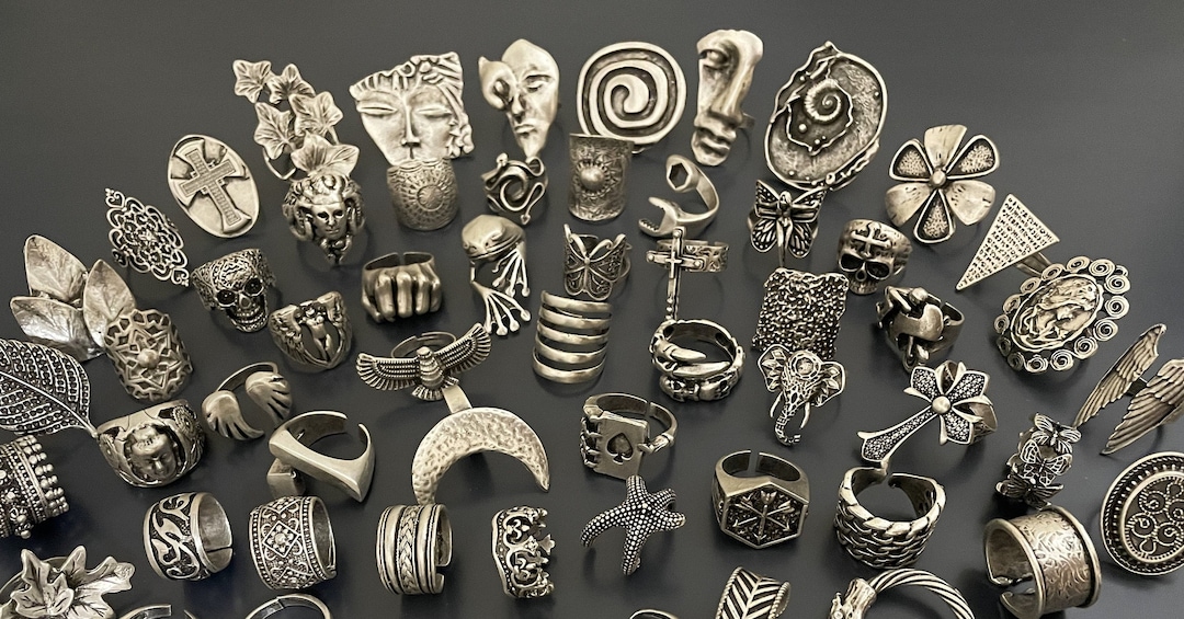 Boho Hippie Adjustable Rings. Gothic Unisex Rings. Silver Chunky Ring ...