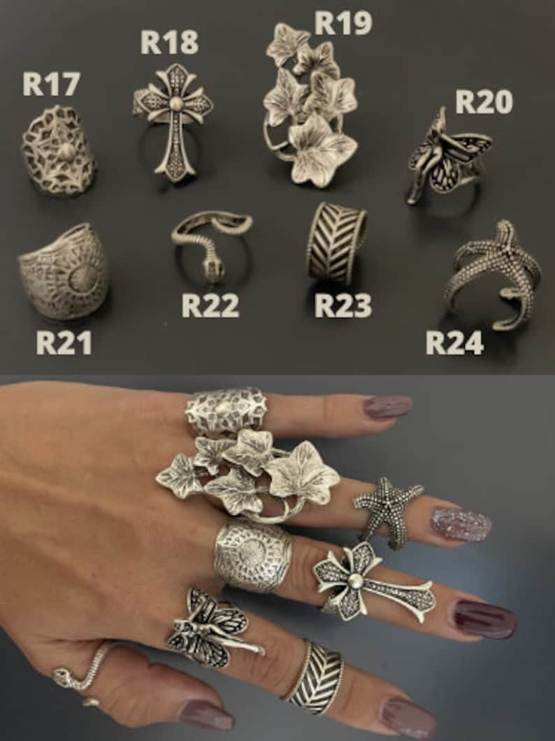 Boho Hippie Adjustable Rings. Gothic Unisex Rings. Silver - Etsy