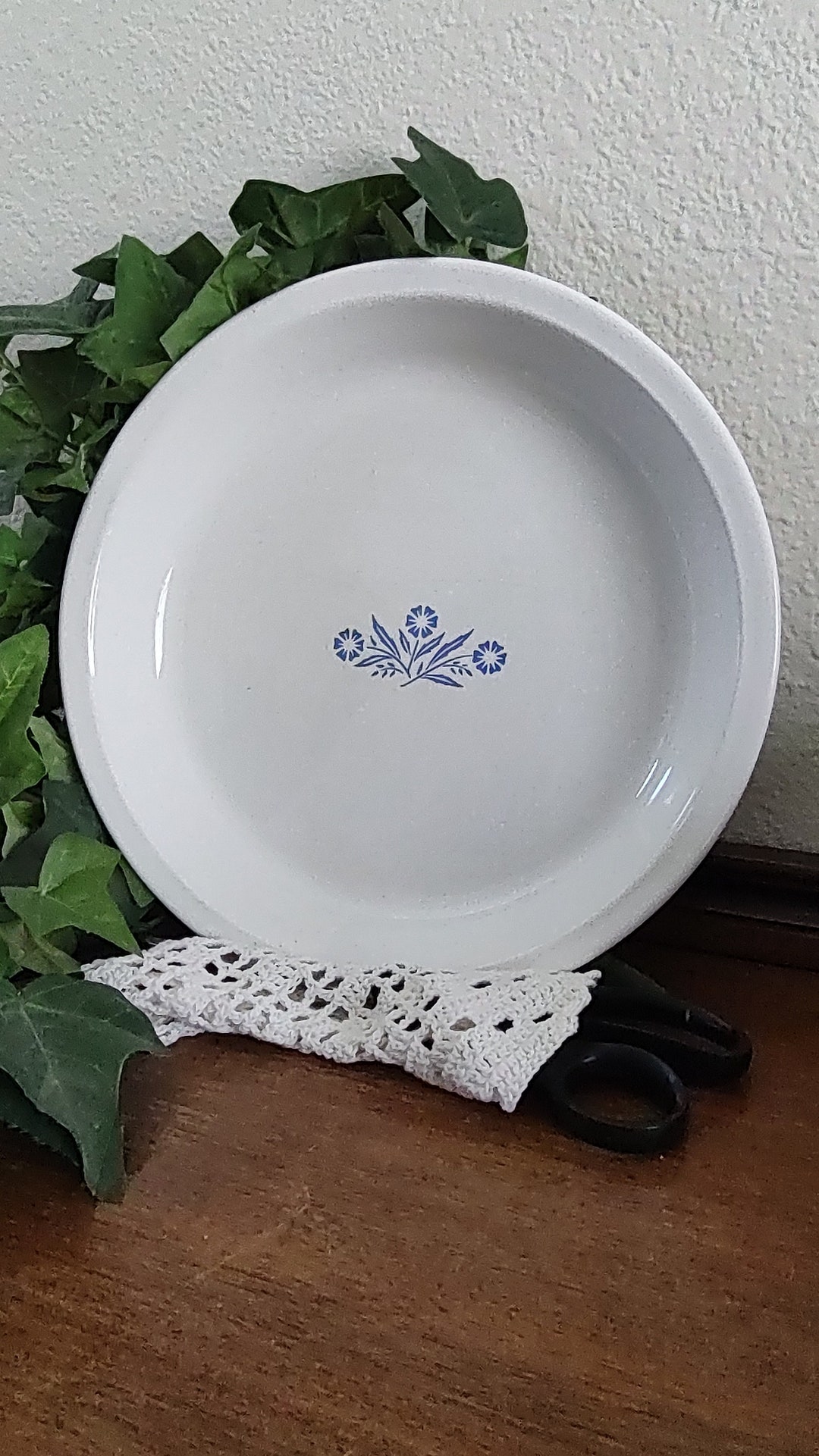 Vintage Rare Corning Ware Pie Plate - P-309 - White - Cornflower Blue ...