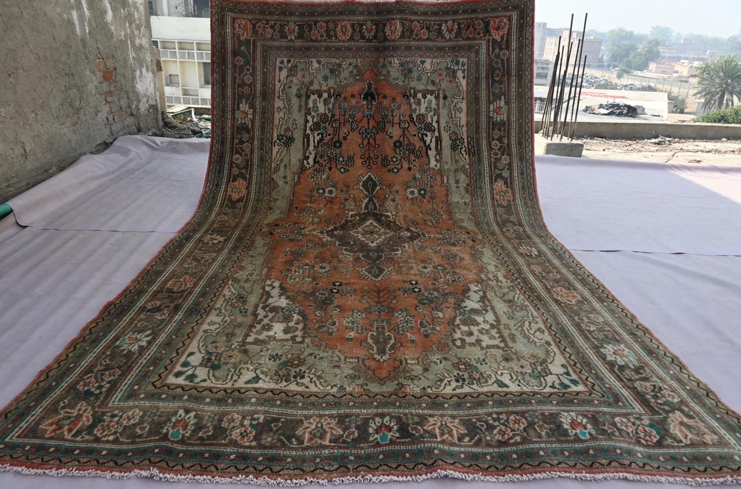 Antique Faded Terracotta Rug, 7x10 Ft Ethnic Caucasian Rug, Afghan ...
