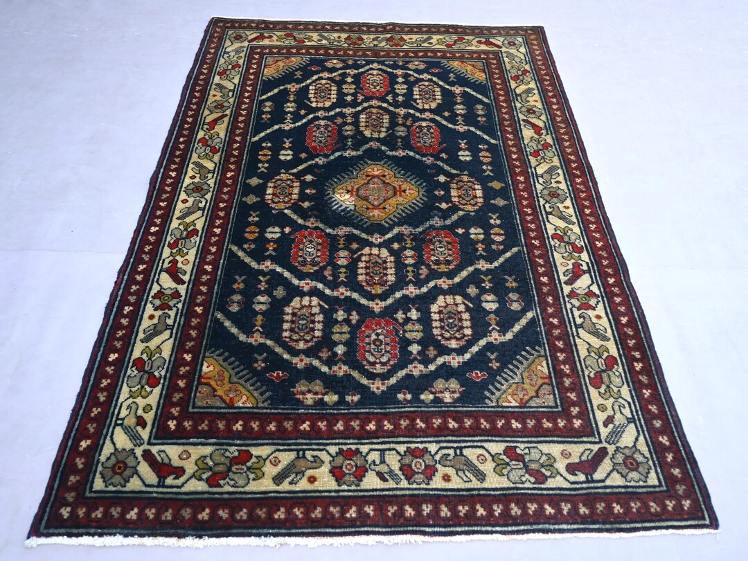 3x5 Ft Antique Caucasian Pictorial Rug Hand Knotted Afghan Wool Rug ...