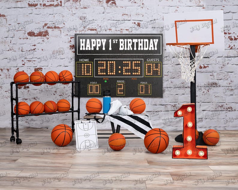Digital Backdrop 1st Birthday Basketball Theme With Customized ...