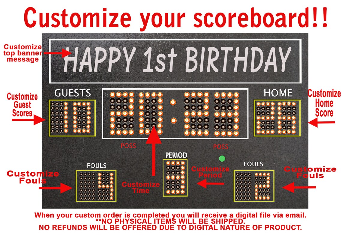 Digital Download Custom Basketball Scoreboard digital Download Custom ...