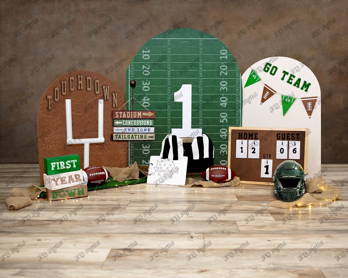 Digital Backdrop, First Birthday, Football Theme First Year Down, 1st ...