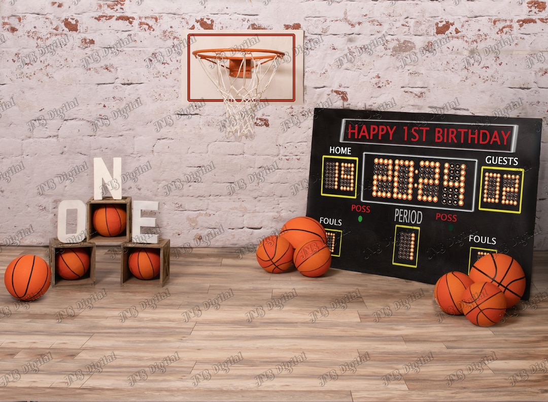 Digital Toddler, Child, First Birthday Basketball Themed Background ...