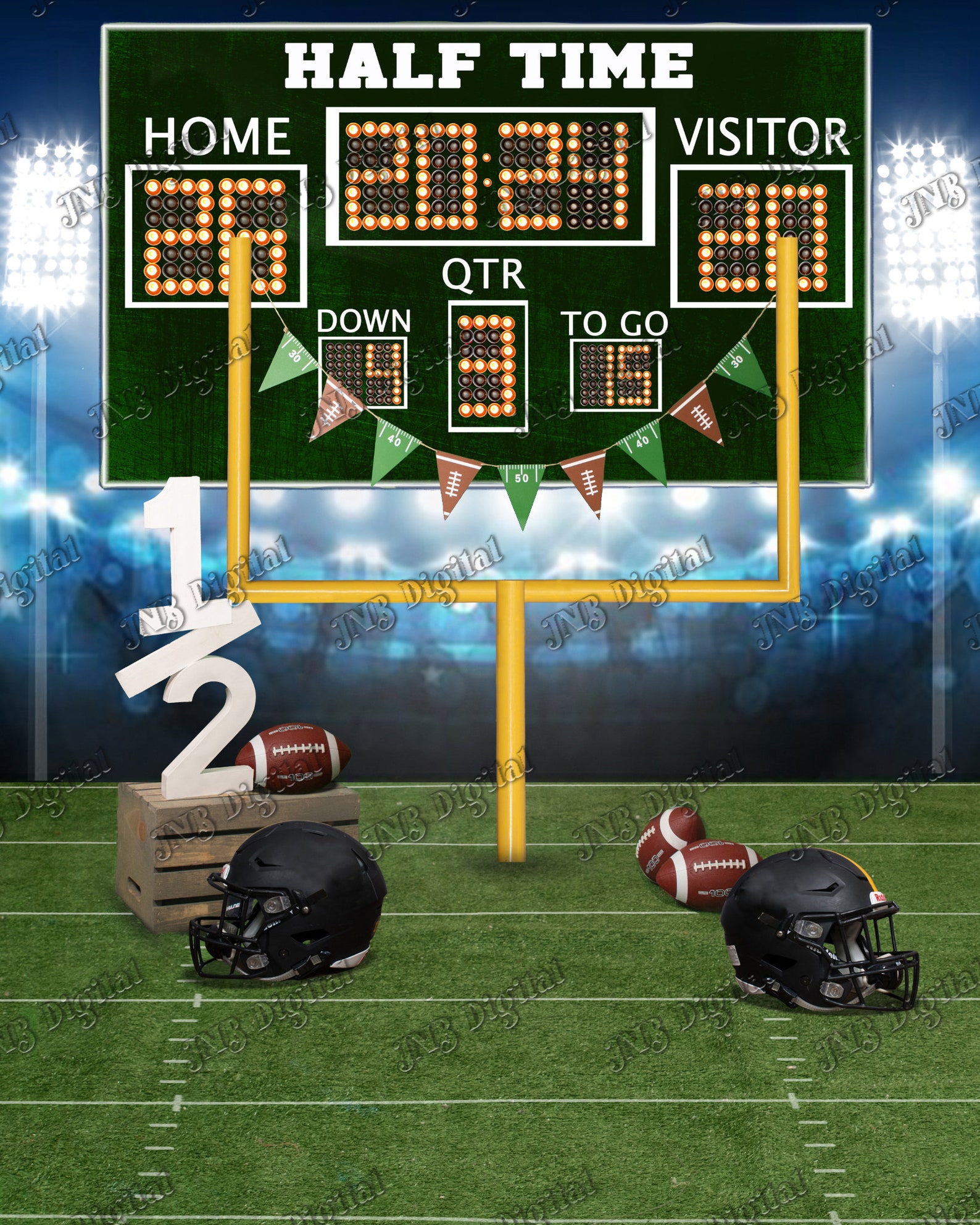 Digital Backdrop Football Half Time Theme, Half Birthday, Six Month ...