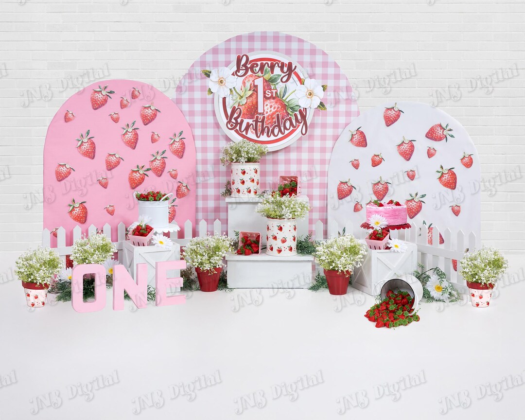 Strawberry 1st Birthday Backdrop, Berry Theme (digital Download) - Etsy