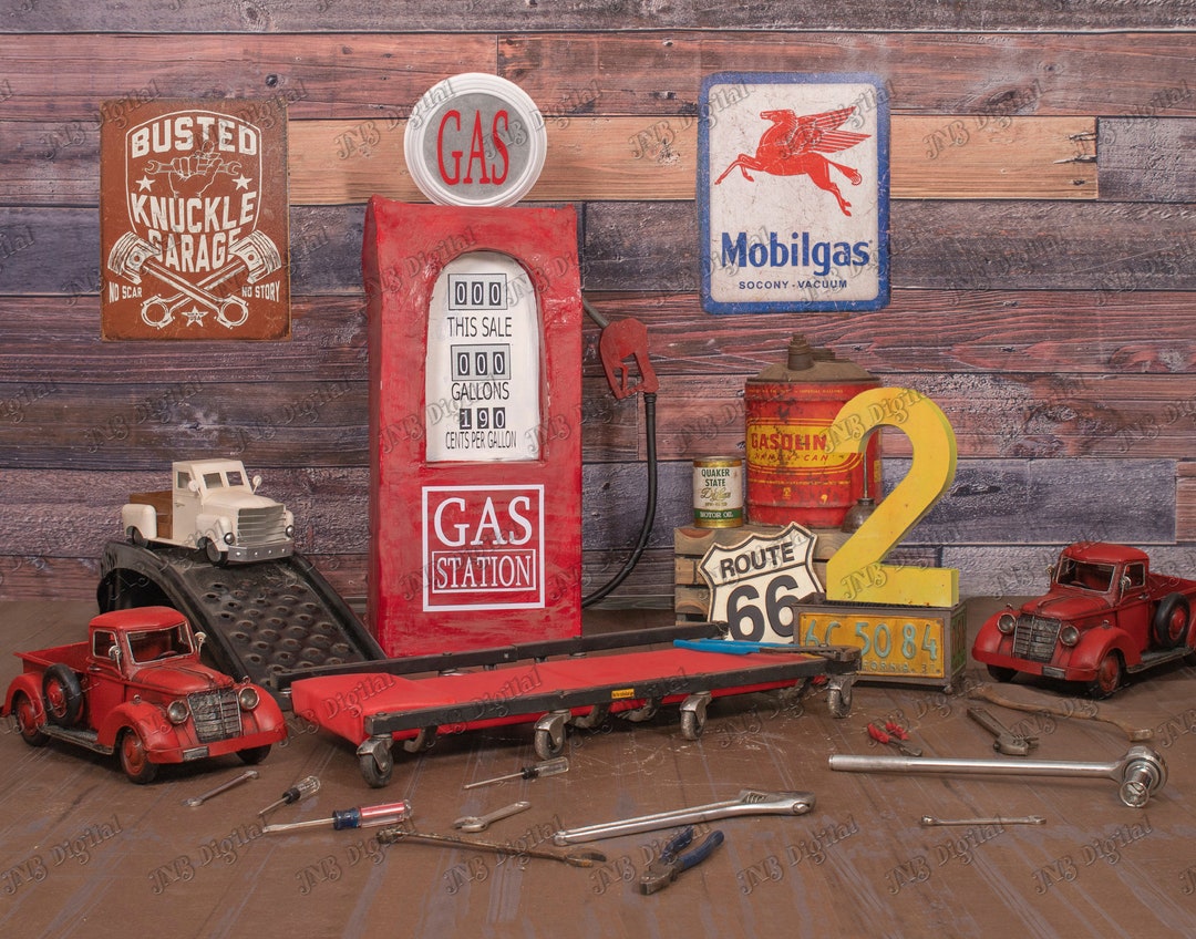 Digital Backdrop- Garage Mechanic Themed 2nd Birthday Background With ...