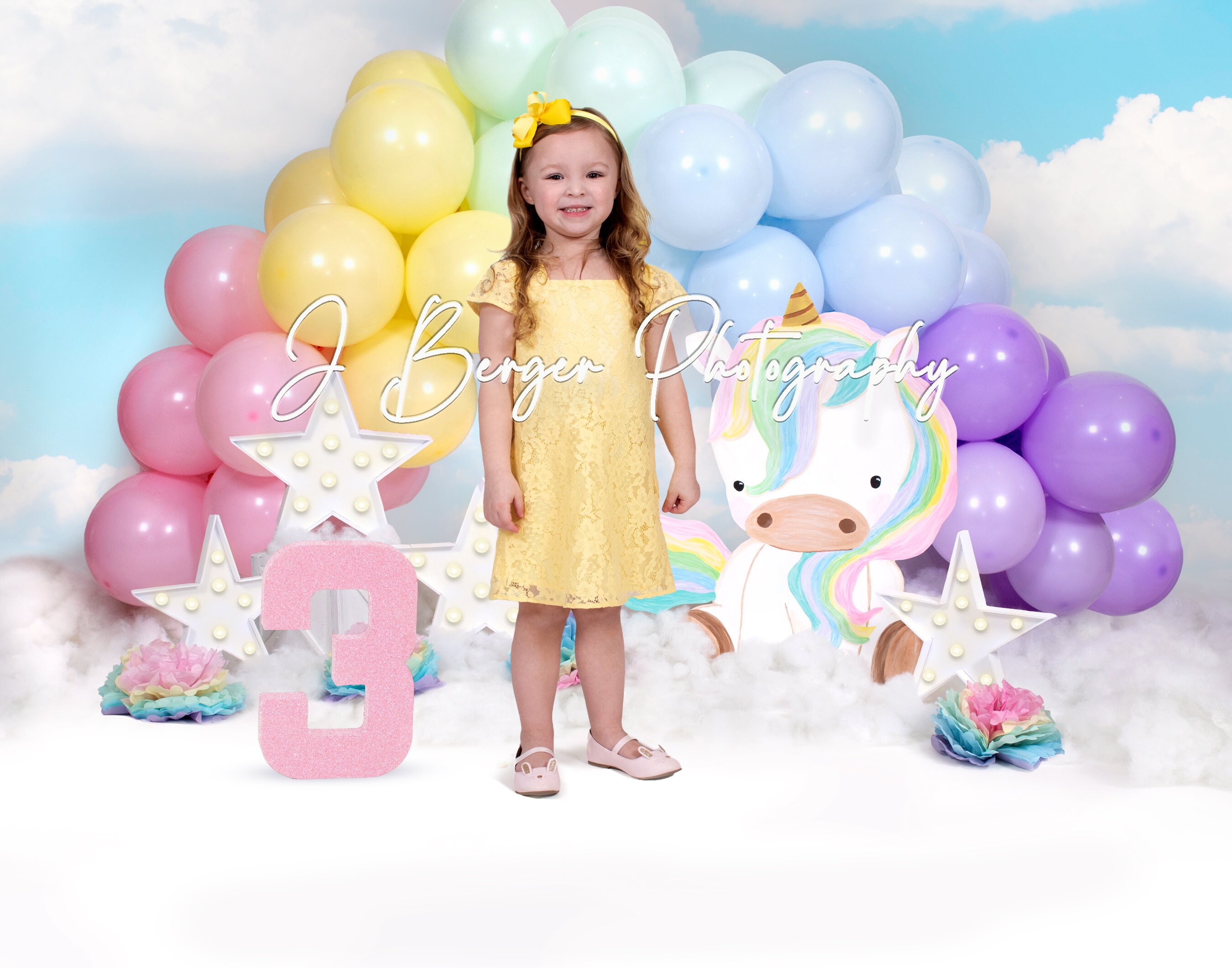 Digital Backdrop With Rainbow Balloon Arch, Unicorn, Star Marquees for ...