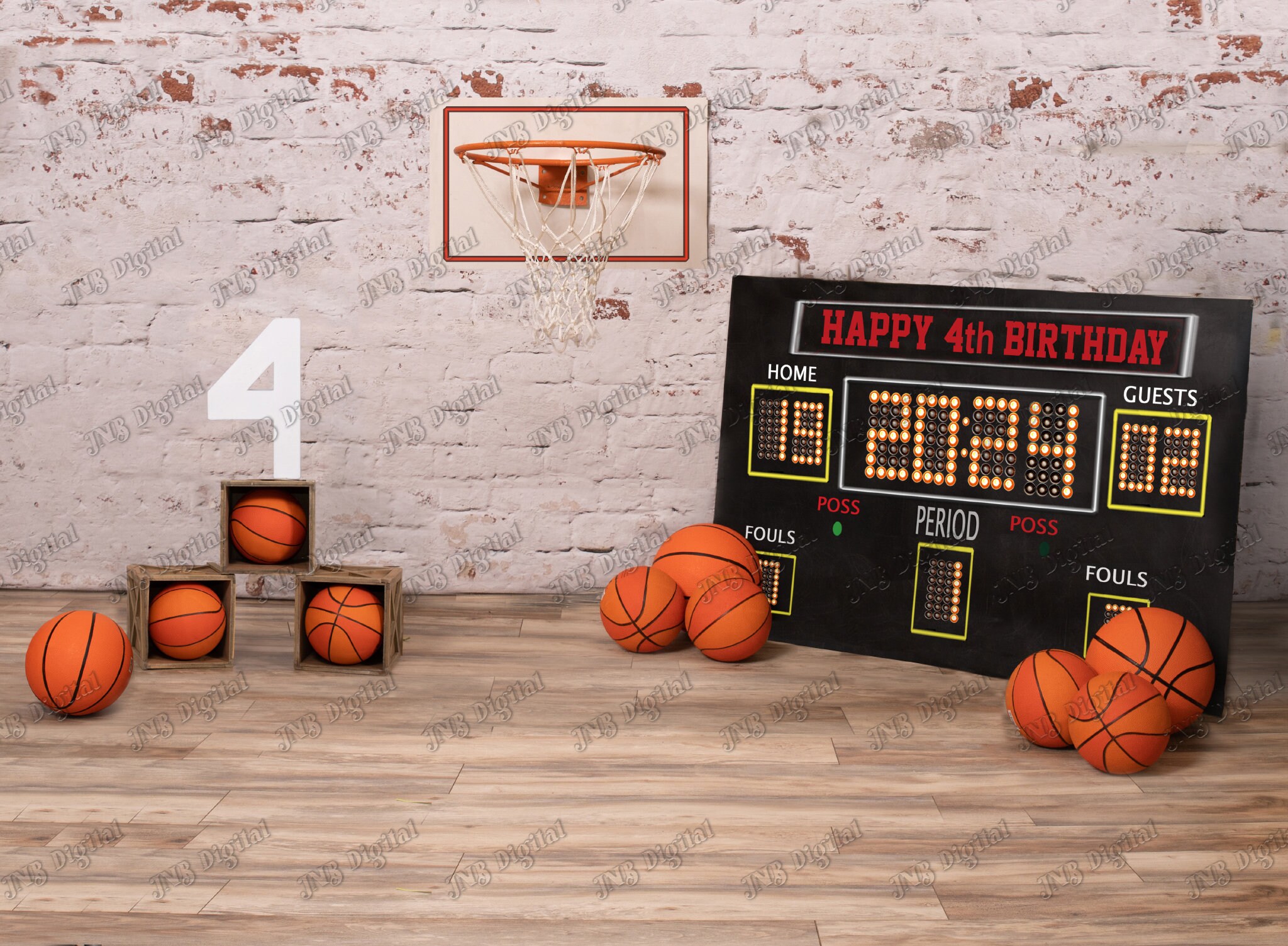 Digital Backdrop toddler, Child, Four Years Old Birthday Basketball ...