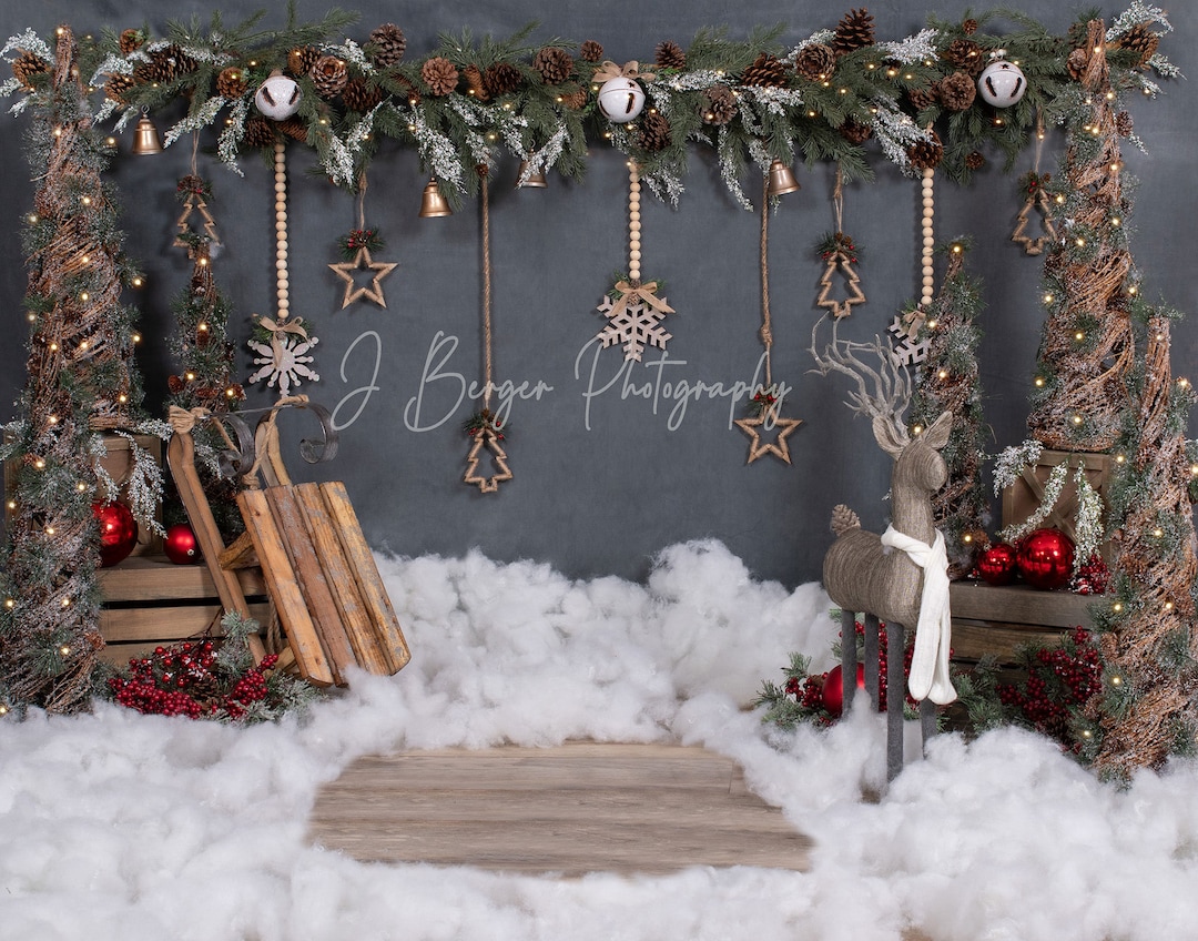 Rustic Christmas Digital Backdrop for Babies, Toddlers, Kids With Woody ...