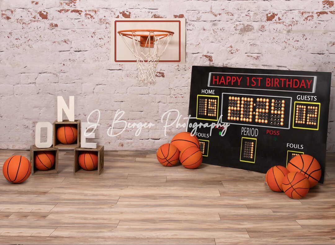 Digital Toddler, Child, First Birthday Basketball Themed Background ...