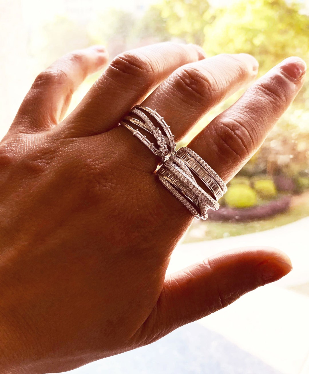 Chunky Diamond Crossover Wrap Rings, Statement Multi Row Ring in ...