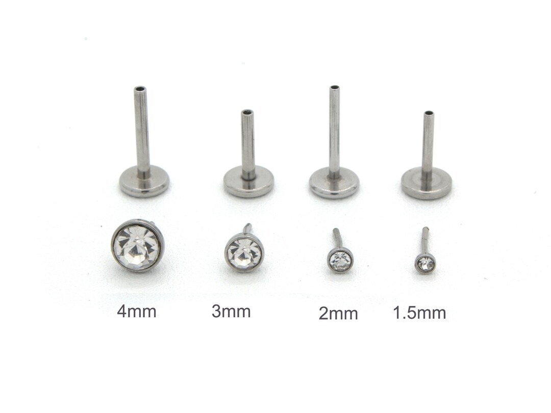 Pair Surgical Steel CZ Push Pin Labret Studs: 20g-18g Flat Back ...
