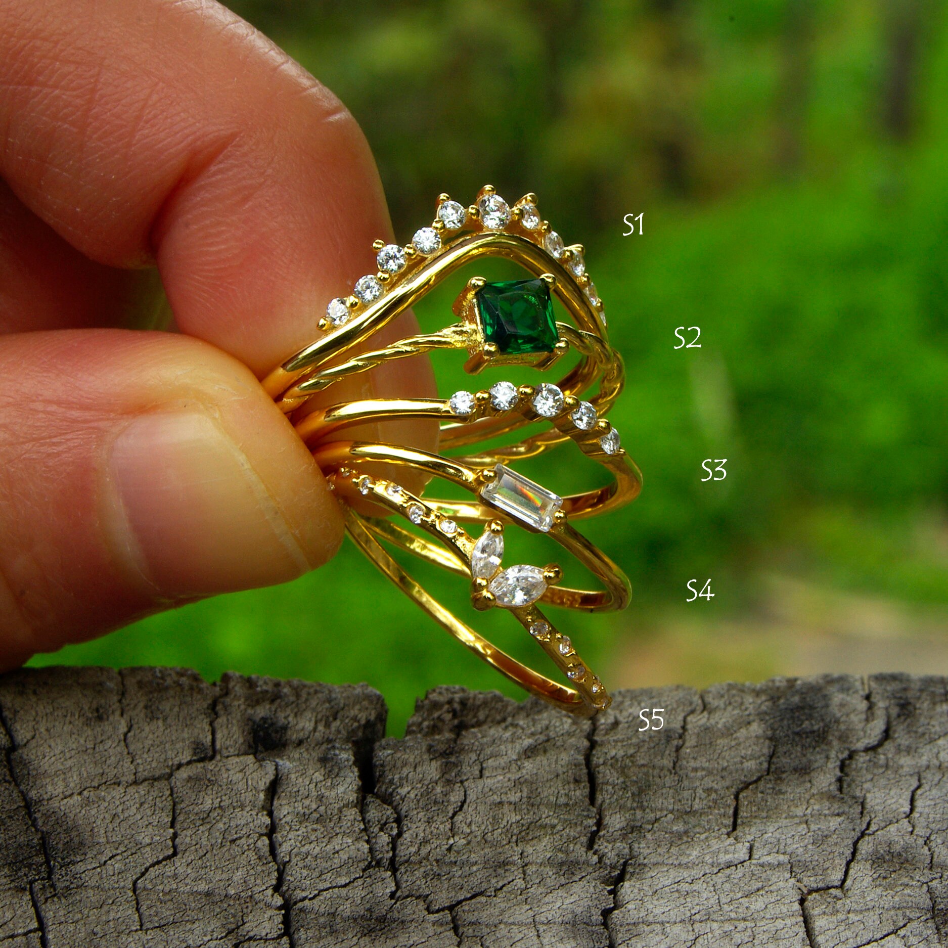 14k Gold Diamond Stackable Rings, Sterling Silver Band Rings ...