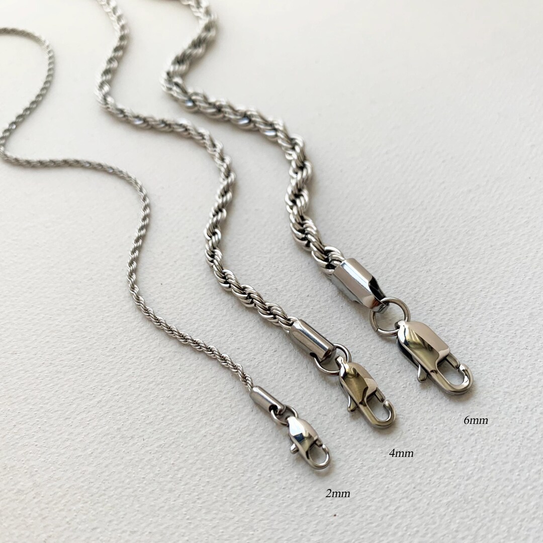 Waterproof 2mm 4mm 6mm Gold Solid Rope Chain Necklace, Men's Silver ...