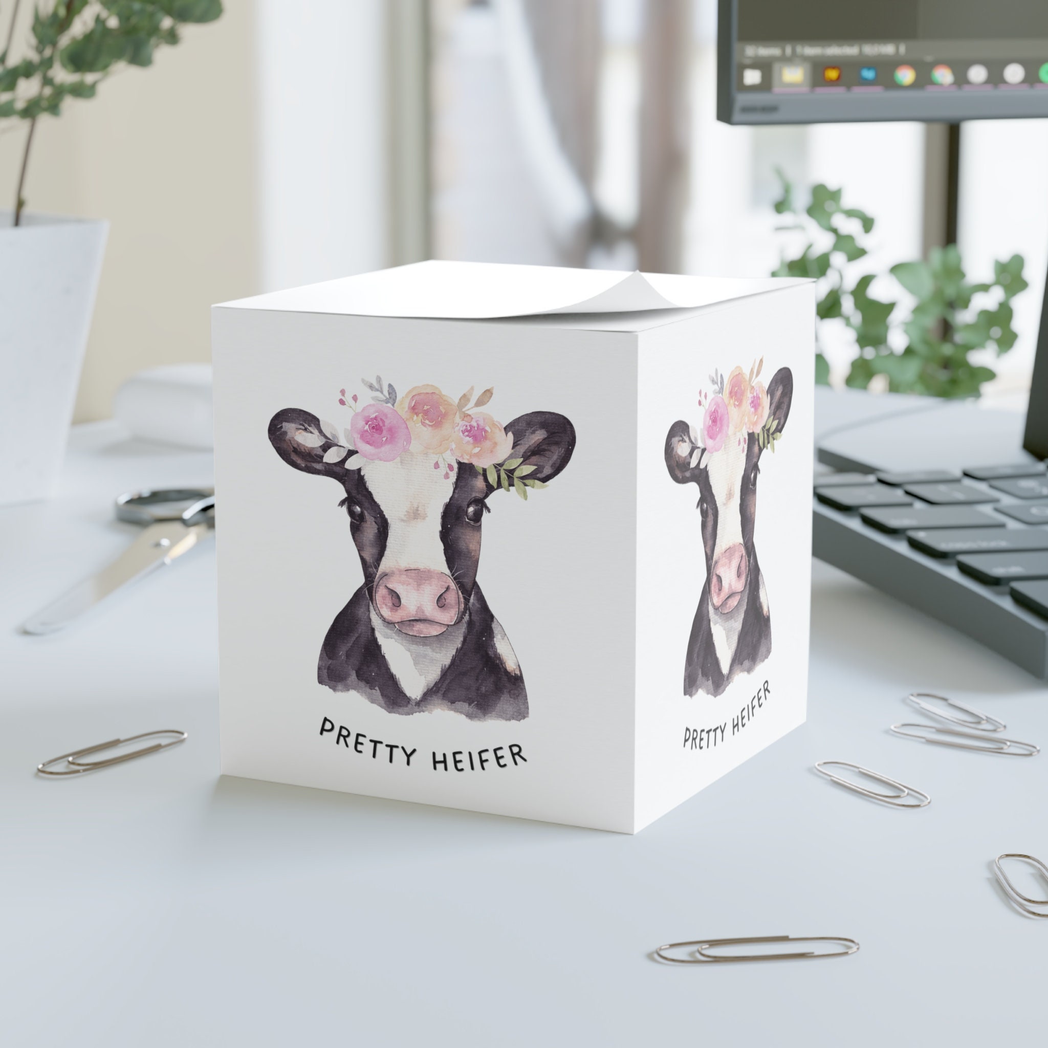 Pretty Heifer Note Cube Cow Farm Animal Flowers Office Supplies - Etsy