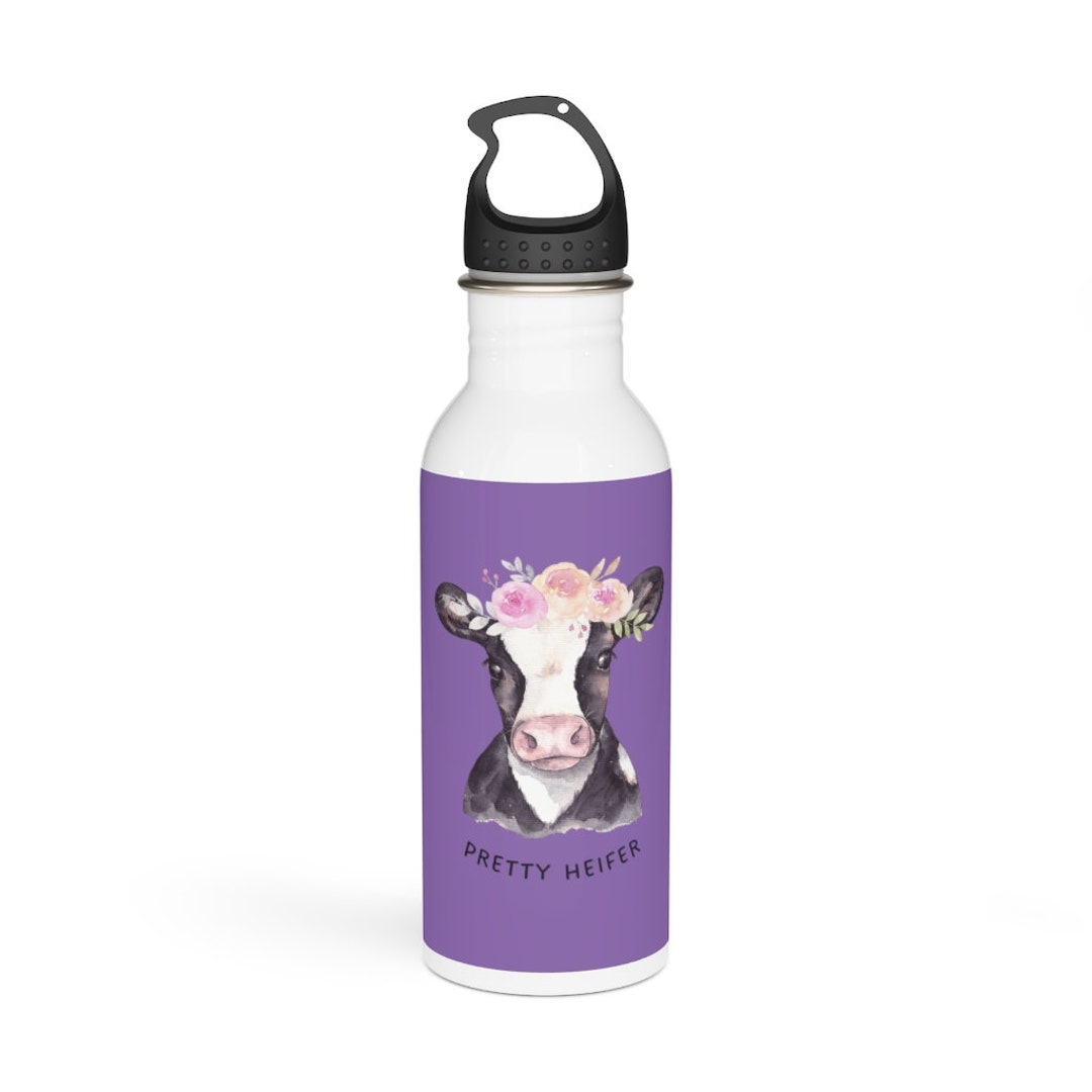 Pretty Heifer Stainless Steel Water Bottle Cow Farm Animal Flowers ...