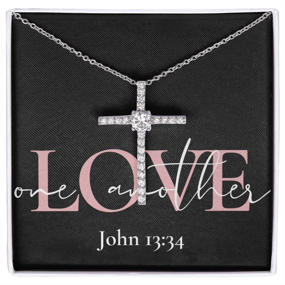 Love One Another Diamond Cross Necklace John 13:34 Bible Verse ...