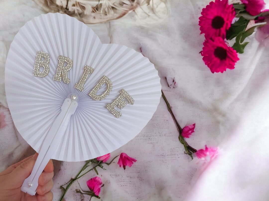 Bridal Heart Shaped Wedding Fan Summer Destination Wedding Hen Party ...