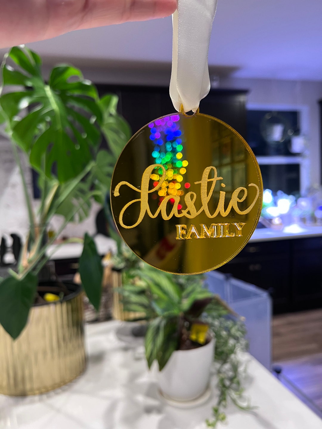 Elegant, Personalized, Laser-engraved, Gold Acrylic Ornament - Etsy