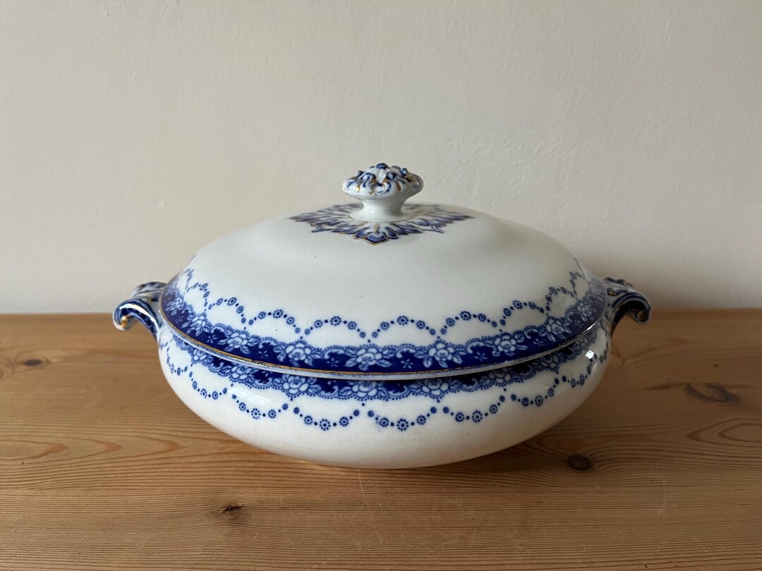 Vintage F. Winkle & Co Haddon Flow Blue and White Tureen, Vegetable ...