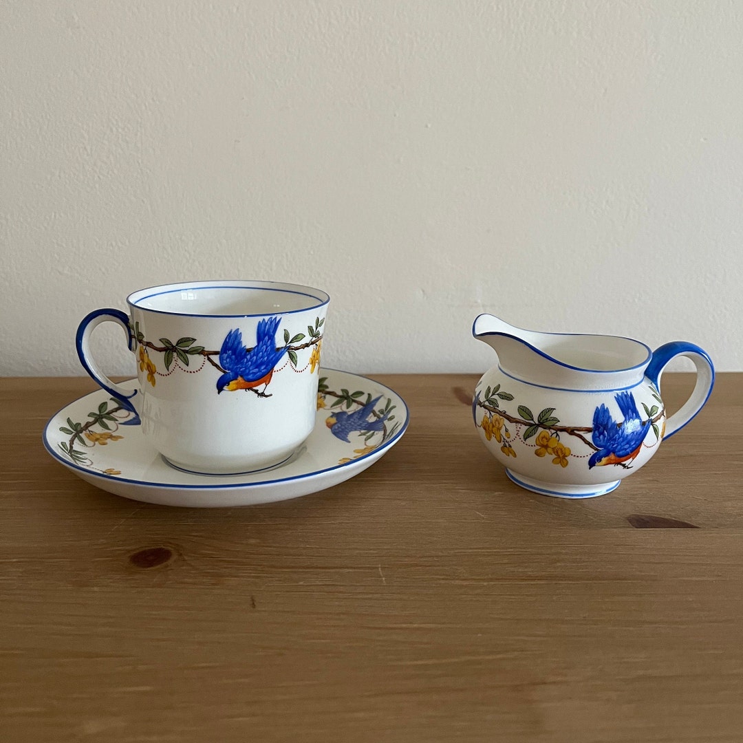 Vintage Aynsley Blue Bird Cup, Saucer & Creamer Set: Bone China, Circa ...