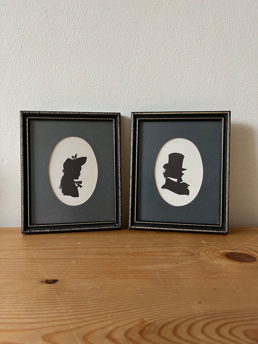Vintage Framed Pair of Silhouettes, Male and Female, Artist Initial F ...
