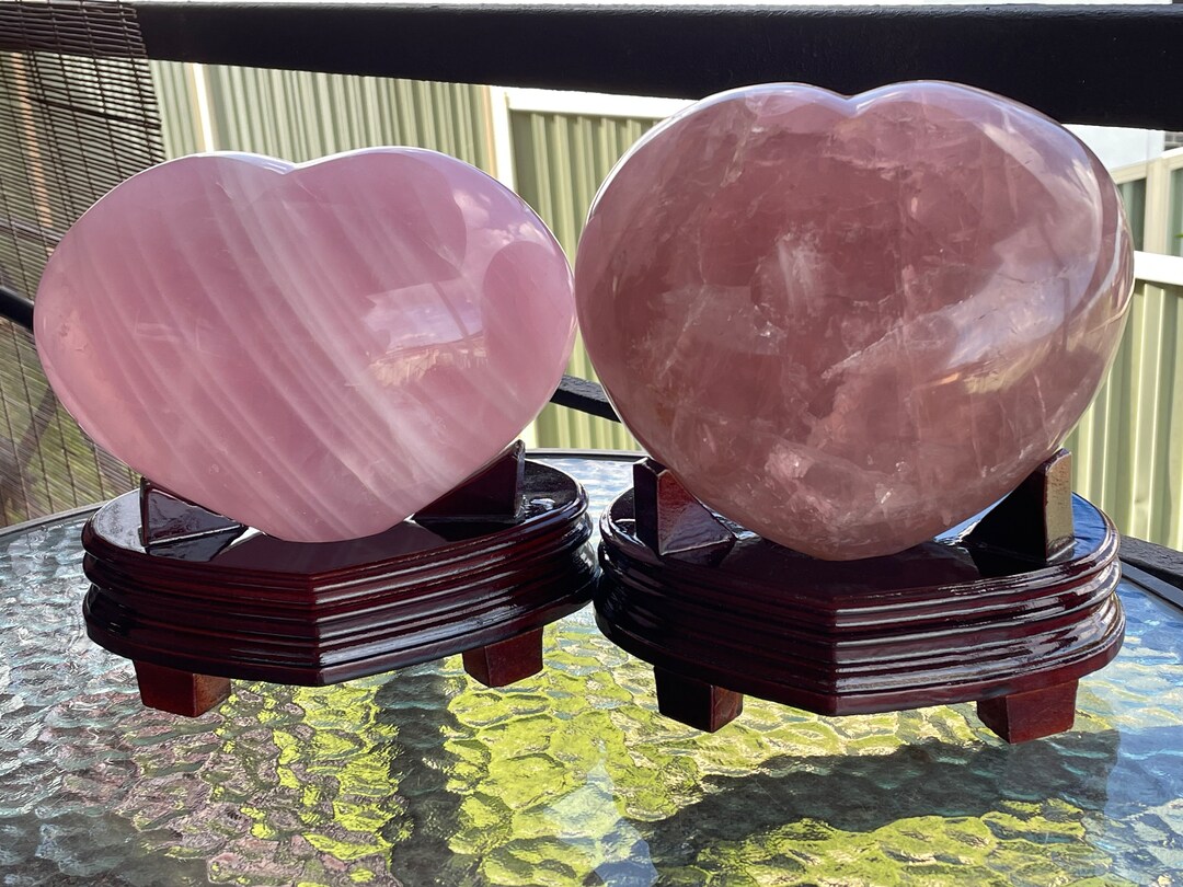LARGE Rose Quartz Hearts! Wow! Comes With a Stand! - Etsy